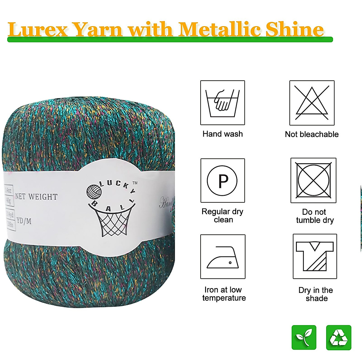 80g Sparkle Silver Lurex Thread Shining Yarn, Metallic Crochet Thread Yarn for Crocheting, Sparkle Metallic for Knitting Clothes, Car Charm, Keychain Charm(Jade)