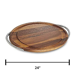 nambe Braid Wooden Carving Board | Extra Large Chopping Board, 24” x 14” | Meat Cutting Boards for Kitchen with Juice Groove and Handles | Made of Acacia Wood and Chrome Plate