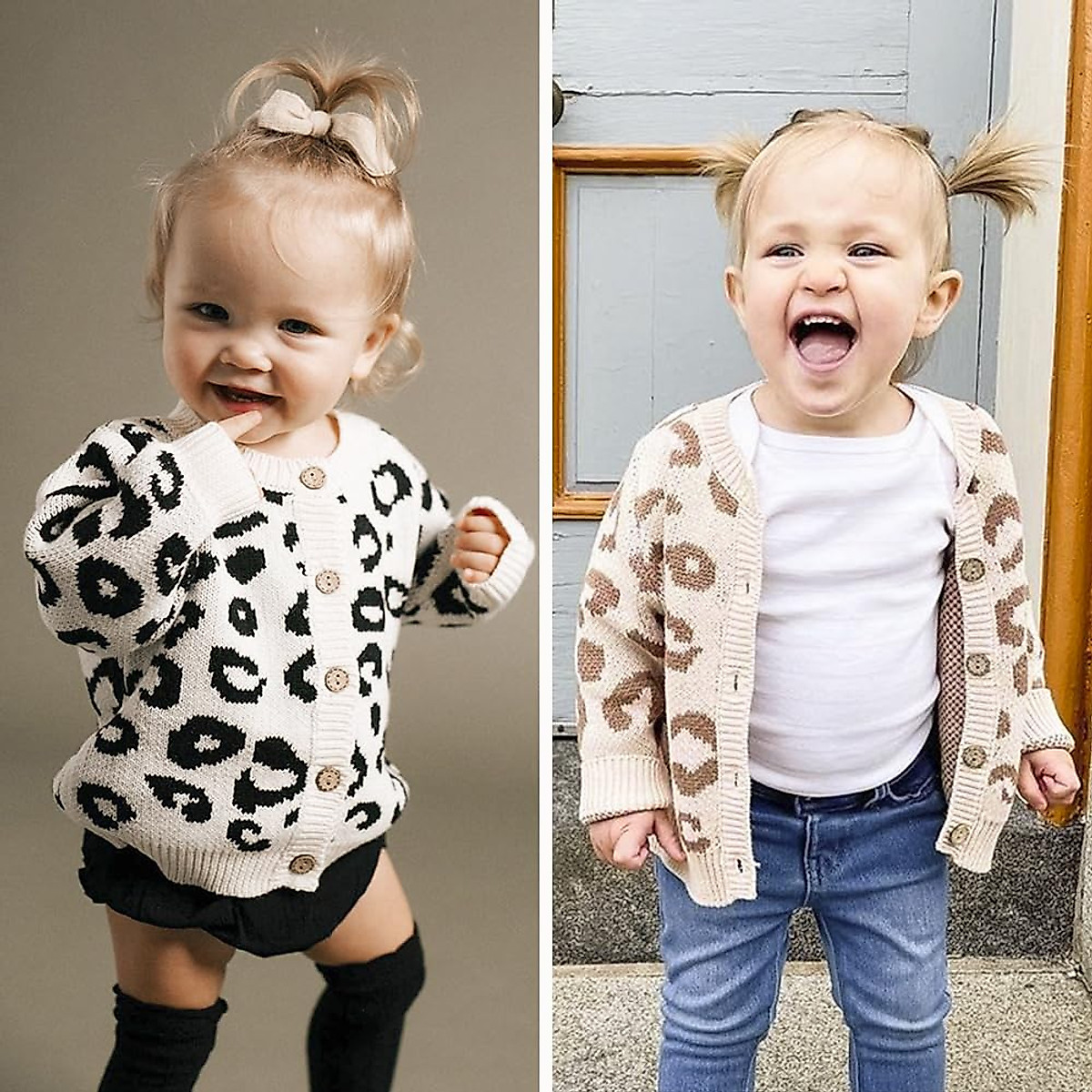 Simplee kids Baby Sweater Animal Leopard Printed Baby Cardigan for Autumn Fall 12-18 Months Black