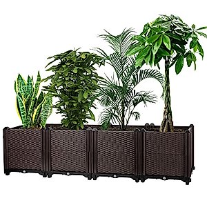 OMMO Deepened Raised Garden Beds Outdoor 4 Set, Plastic Planter Box Large Garden Bed Planter Pots for Patio Yard Balcony Deck Growing Plants, Vegetable, Fruits and Herbs (Install by Yourself Needed)