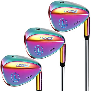LAZRUS Premium Forged Golf Wedge Set for Men - 52 56 60 Degree Golf Wedges + Milled Face for More Spin - Great Golf Gift (Rainbow, Rainbow 3 Wedges (52,56,60))