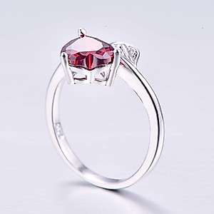 Narica Women's Created Exquiste 925 Plated Sterling Silver Heart Cut Created Garnet Leaf-shaped Rings Size 6