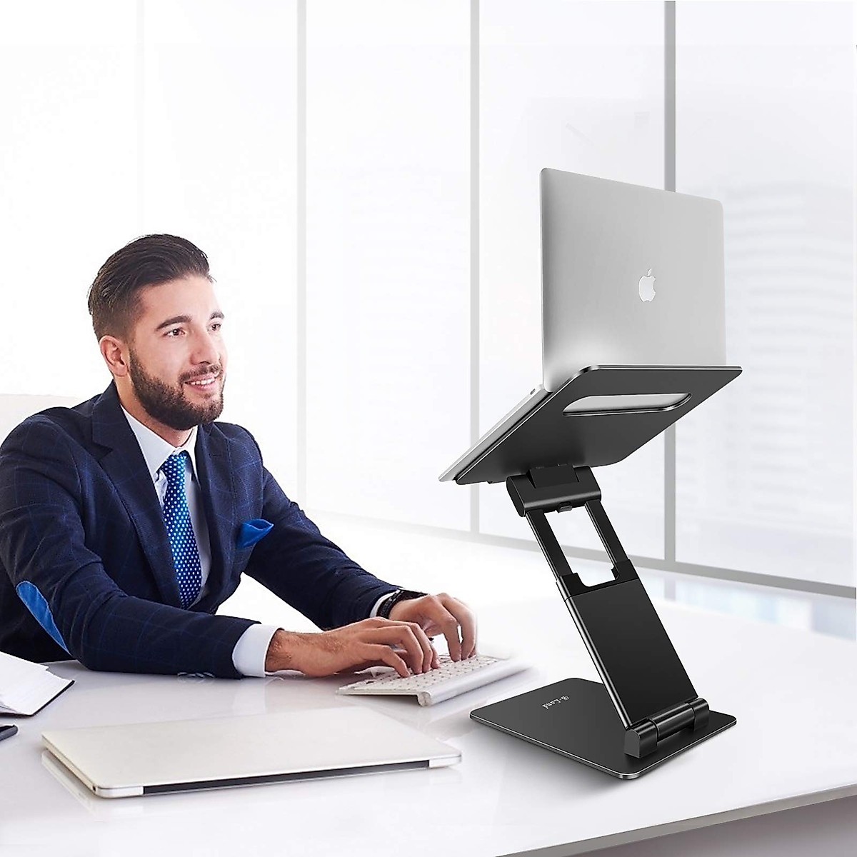 B-Land Laptop Stand, Adjustable Laptop Stand Holder Ergonomic Laptop Riser Aluminum Computer Stand Compatible with MacBook, Air, Pro, Dell XPS, Samsung, Lenovo, Alienware All Laptops 10-17" (Black)
