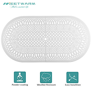 MEETWARM 9-Piece Outdoor Patio Dining Set- 8 Outdoor Dining Cushioned Chairs and 1 Oval Table with 2" Umbrella Hole, All Weather Cast Aluminum Patio Funiture Set for Backyard, White