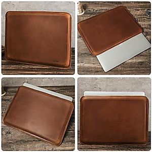 CataPurus Top Grain Leather 16.2" Slim PC Sleeve Case, Solid Vintage Design, Handmade, Compatible with MacBook Pro 16.2" A2485 M1 Max 15" Touch Bar A2141 A1707 Pro 16" Touch ID A1990, Brown 16.2 Inch