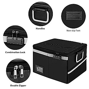 Addoklm File Box Fireproof Document Box with Lock,Document Storage Organizer Box,Collapsible File Cabinet with Metal Handle for Letter and Legal Size,Folders/Certificates/Books(Black)