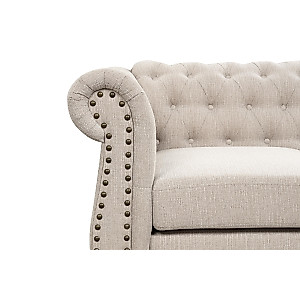 Morden Fort Classic Chesterfield Victoria Arm Loveseat Set, Tufted Loveseat Sofa No Sagging with Solid Wood Legs, Pet-Friendly Love Seat Set Couch for Living Room Bedroom Apartment - Chenille Beige