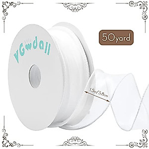 150 ft 50 Yards White Ribbon Organza Wired Sheer Wide Chiffon Ribbon for Wedding Gift Wrapping and Crafts Decor (1.5 Inch x 50 Yards)