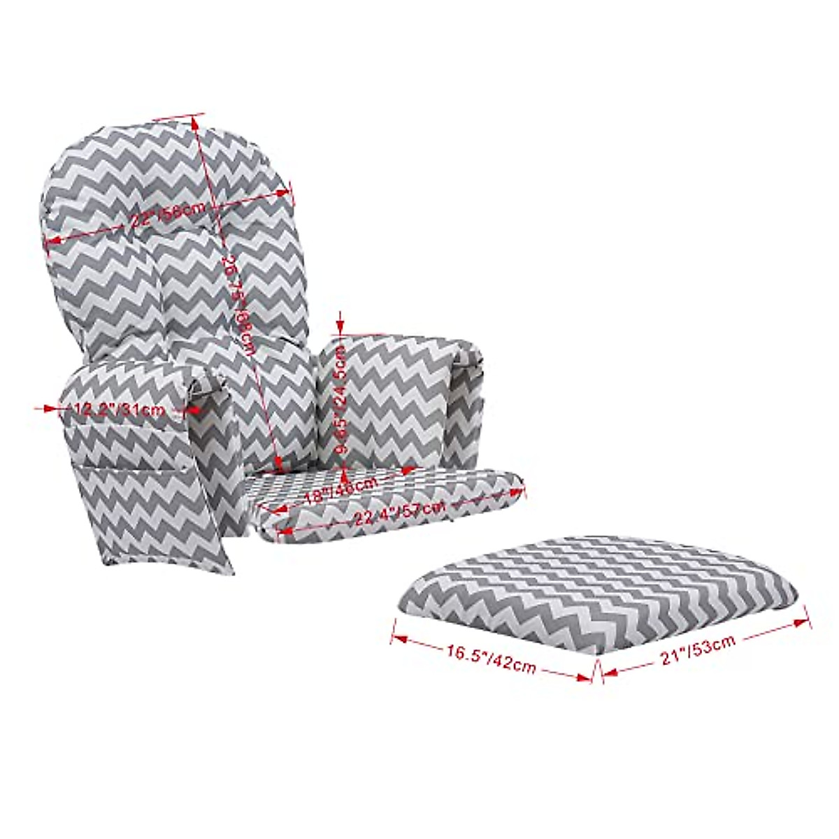 Rejoice Home Atoll Glider Rocking Chair Replacement Cushion Set - Grey Chevron One Size