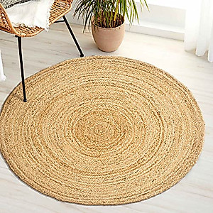 Goroly Home Natural Hand Woven Jute Braided Rug, Decorative Round Braided Reversible Durable Sustainable Jute Round Rug Pad, Shag Rugs for Bedroom, Floor Rug, Kitchen Rug - 48 Inch Round - Natural