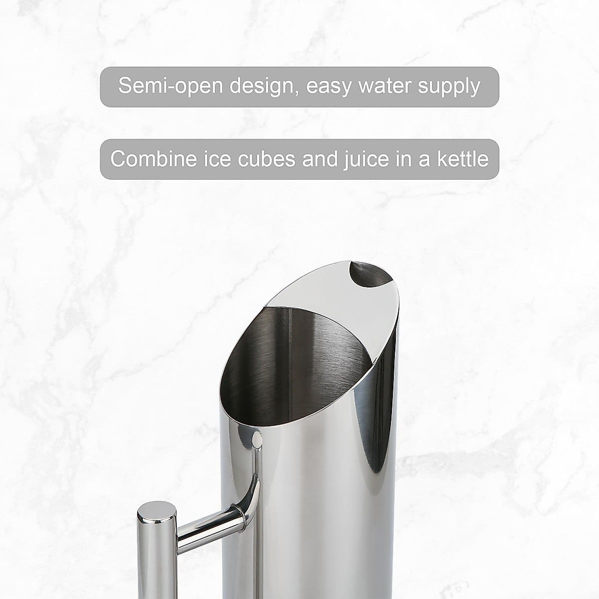 Water Pitcher Stainless Steel Serive Tool Food Grade for Restaurant, Home, Hotel, Jug with Ice Guard and Handle, Perfect for Cold Water, Iced Tea, Coffee, Juice or Cold Beverages - 49 Oz / 1.4 Littre