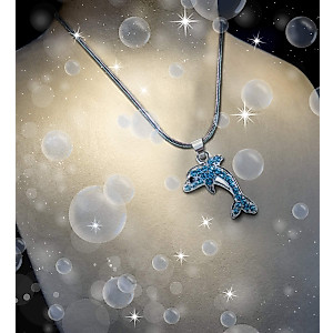 Puzzled Silver Dolphin Necklace - Charming Blue Pendant Necklace With Sparkling Rhinestone Crystals, Cute Dolphin Jewelry for Women, Elegant Ocean Charm Necklace Gift for Any Occasions - 18 Inches