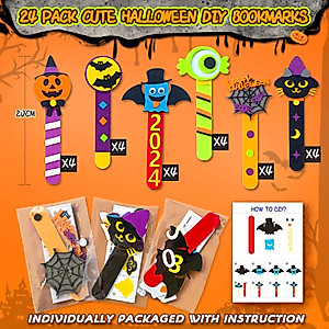 ZIRSENG 24 Piece Halloween Crafts for Kids Ages 4 8 12, Halloween DIY Bookmark Craft Bulk for Party Favors, Halloween Classroom Crafts Rewards Prizes for Students, Trick or Treat Goodie