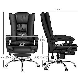 Vinsetto PU Leather Executive Massage Office Chair with 4 Vibration, Computer Desk Chair, Heated Reclining Chair with Adjustable Height, Swivel Wheels, Black