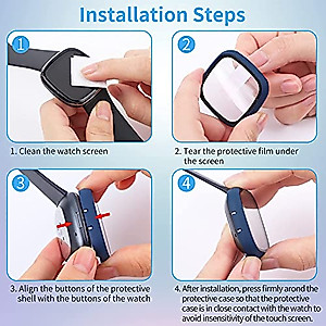 NANW 4-Pack Hard PC Screen Protector Compatible with Fitbit Versa 3/Sense, Built in 9H Tempered Glass Case, Full Coverage Protective Bumper, Sensitive Cover for Versa 3 /Sense Smartwatch Only
