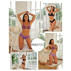 FINETOO Womens Cotton Underwear Sexy Lace Hipster Panties Soft Breathable Cotton Brazilian Bikini Ladies 6 Pack(6BM)