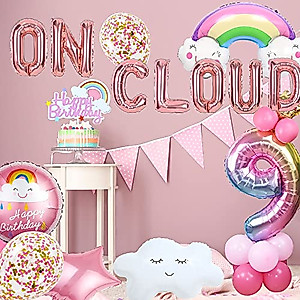 LaVenty On Cloud 9 ROSE GOLD Balloons Banner On Cloud Nine Birthday Party Decorations for 9 Year Old Girl 9th Birthday Party Invite Decorations