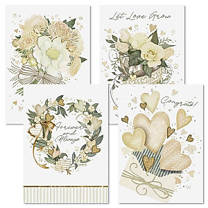 Current Wedding Stripes Congratulations Bride & Groom Greeting Cards by Nicoll Tamarin - Set of 8 (4 Designs), Large 5" x 7", Sentiments Inside, includes White Envelope