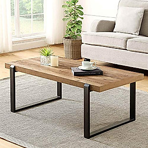 FOLUBAN Rustic Coffee Table,Wood and Metal Industrial Cocktail Table for Living Room, 47 Inch Oak