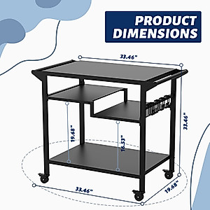 RAXSINYER 20"x 32" Three-Shelf Movable Outdoor Dining Cart Table, Multifunctional Food Prep Table, Outdoor Grill Table with Wheels