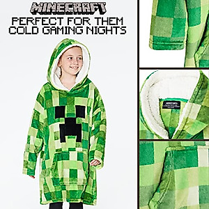 Minecraft Fleece Hoodie Blanket for Kids and Teenagers One Size Kids Fleece Poncho with Sherpa-Lined Hood Gifts for Gamers (Light Green)