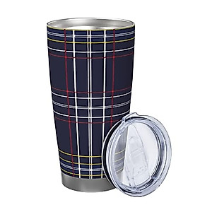 AYCZN Blue Yellow Plaid 20 OZ Tumbler Stainless Steel Travel Coffee Mug, Vintage Check Insulated Water Bottle with Lid Leakproof Thermal Cup