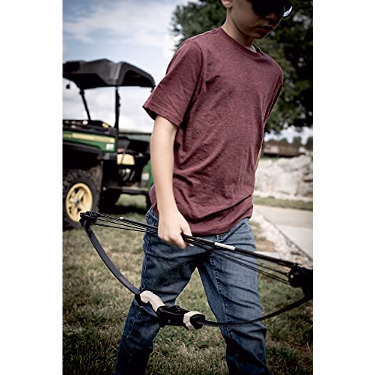 Barnett Centershot Compound Bow, Youth Bow Ages 5-8, 17lbs, with 2 Fiberglass Arrows, Hip Quiver, Mossy Oak Bottomland