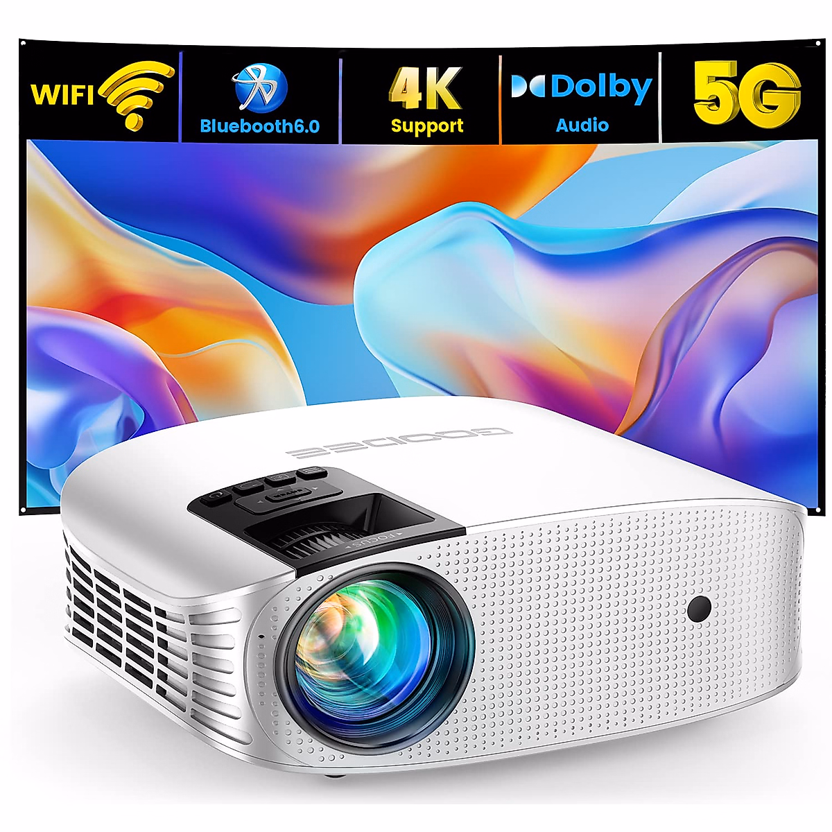 5G WiFi Bluetooth Projector Native 1080P, GooDee Outdoor Movie Projector with 300" Display Video Projector with Zoom & 4 Point Keystone for TV Stick, iOS, Android Dolby Audio & 4K Projector Support