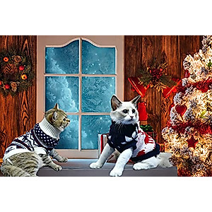 Vehomy 2Pcs Pet Puppy Christmas Sweaters Cat Sweater Kitten Knitwear Dog Xmas Clothes Navy Blue and Christmas White Sweaters with Reindeers Snowflakes Pattern for Kitten Cat Puppy Dog S