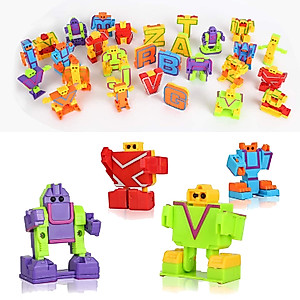 26 Pieces Alphabet Robot Toys for Kids Alpha-Bots Transformers ABC Letters Learning Toys, Toddlers Education Toy, Preschool Montessori Toy, Classroom Prizes Party Favors