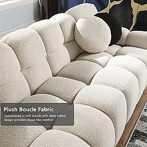 CALABASH 65" Boucle Loveseat Sofa, Modern Tufted Love Seat Cloud Couch with 2 Pillows, Comfy 2 Seater Deep Seat Small Couch for Living Room Apartment Office, Beige