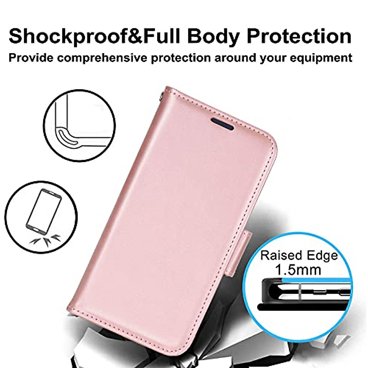 ERAGLOW for iPhone 13 Case,iPhone 13 Wallet Case,RFID Blocking [Stand Feature] [Card-Slots] Premium PU Leather Magnetic Protect Flip Cover for iPhone 13 6.1"(Rose Gold)