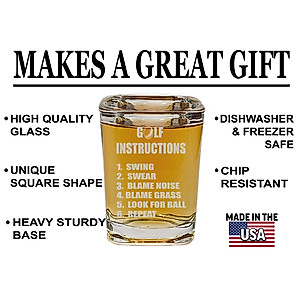 Rogue River Tactical Square Funny Golf Instructions Shot Glass Gift For Golfer Gag Gift For Dad Father's Day Joke