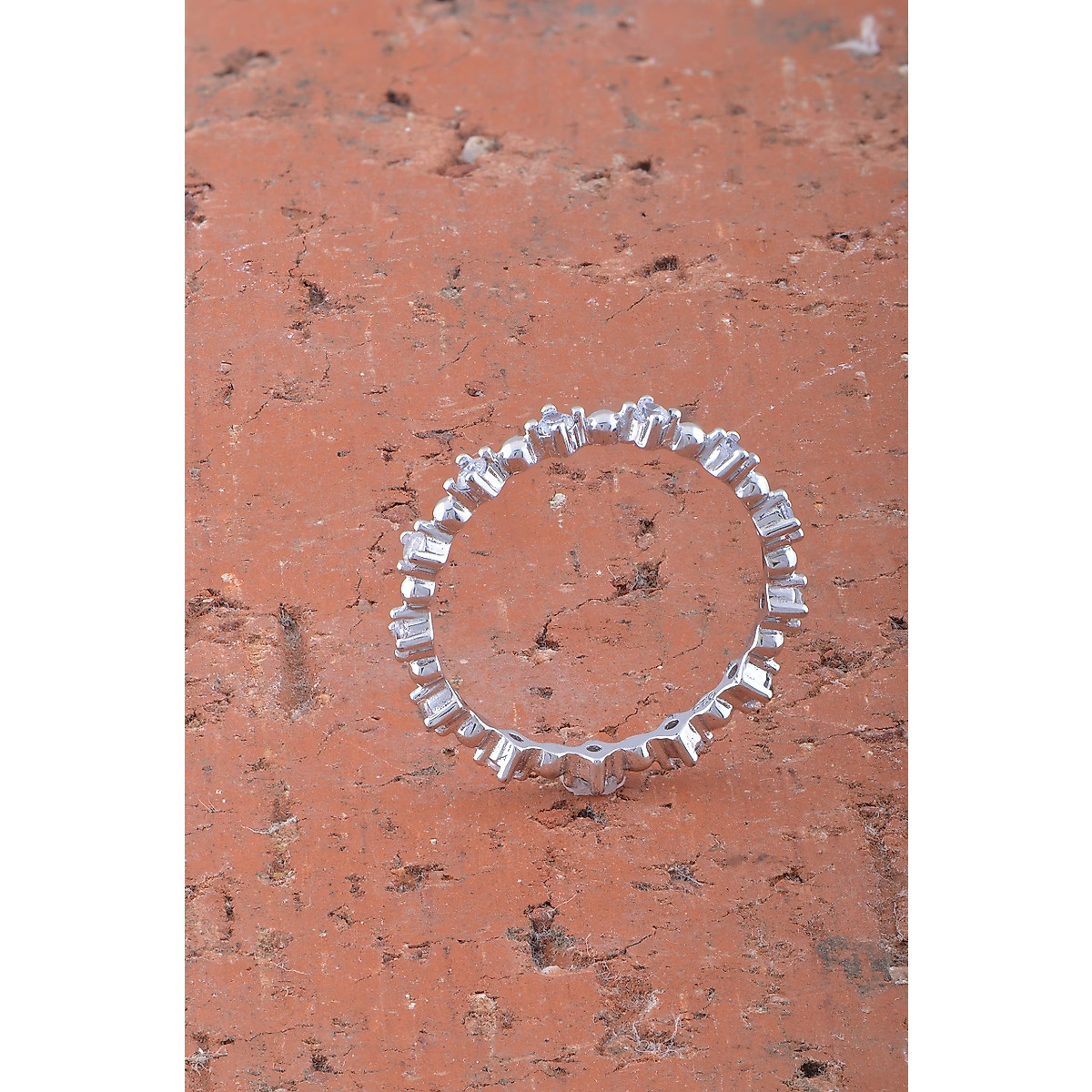 SILVERCLOSEOUT Rhodium Plated Sterling Silver Womans Cz Cubic Zirconia Thin Stacking Eternity Band Ring- Size 7