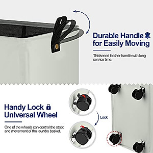 HolaDream Laundry Basket with Wheels, 22" Large Rolling Hamper with Leather Handle 70L, Collapsible Dirty Clothes Foldable Corner Washing Bin Waterproof Storage Organizer