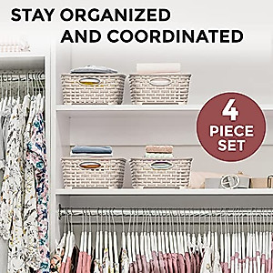 European Made Plastic Storage Bins, Heaviest Duty, Household Organizer Bins for Bathrooms, Bedrooms, Kitchens, Laundry Room, Cabinets, Shelves, 4 Pk, Beige