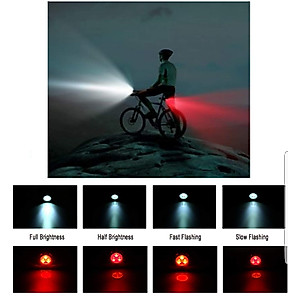 FREE LIGHT LED Bicycle Lights, Front and Rear Bike Lights Set, Black Aluminum Alloy and Durable Plastic, 4 Light Functions, 2 USB Cables Included and 4 Straps.