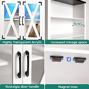 YITAHOME Bookcase with Doors&LED Light, White Bookshelf with Storage Cabinet, Wooden Farmhouse Bookshelves for Living Room/Bedroom/Dining Room/Bathroom