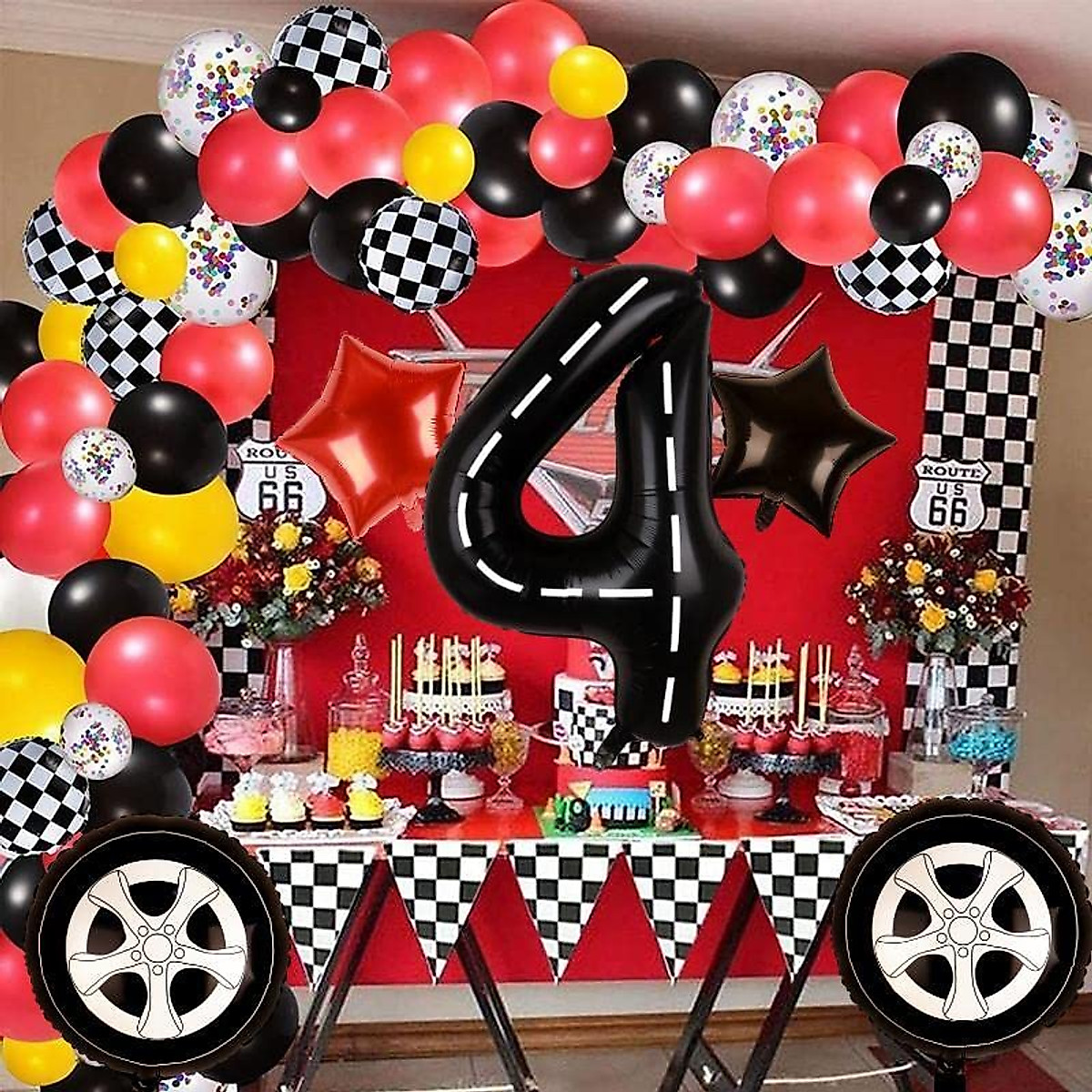Race Car Balloons Wheel Tire Balloons 4th Birthday Party Decorations for Boys Foil Mylar Racing Car Theme Party Supplies Monstor Truck Transportation Party Favors Anniversary Decor