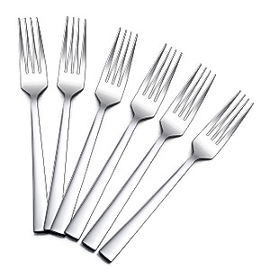 Dinner Forks Set of 12, E-far 7.9 Inch Stainless Steel Forks for Home, Kitchen or Restaurant, Non-toxic & Mirror Polished, Squared Edge & Dishwasher Safe