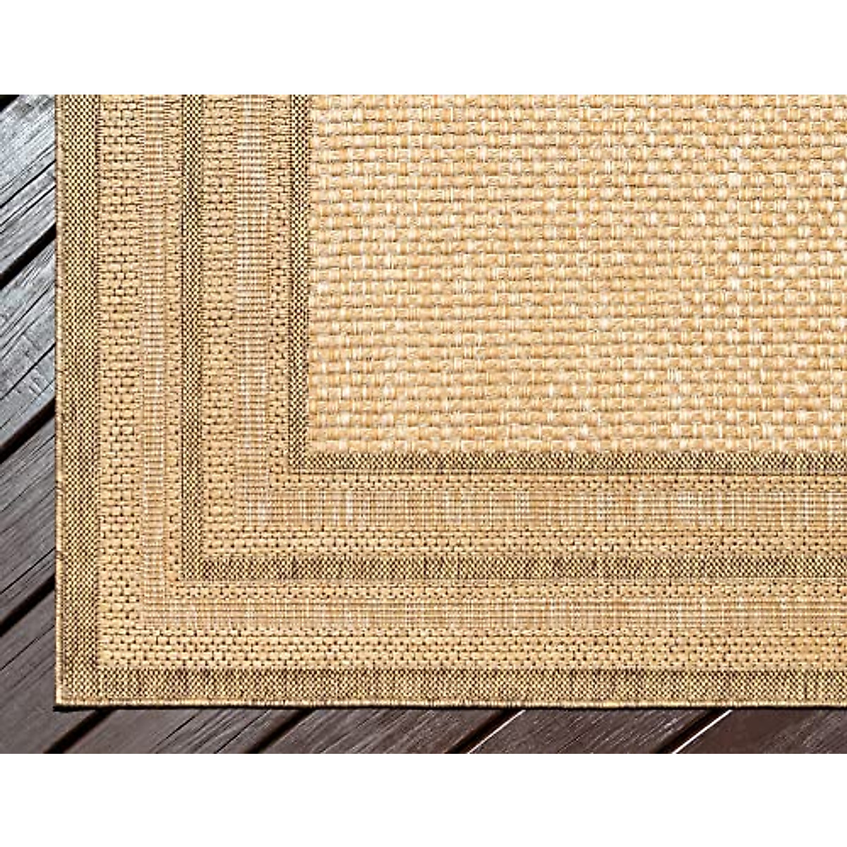 Unique Loom Outdoor Border Collection Area Rug - Multi Border (7' 1" x 10' Rectangle, Tan/ Light Brown)