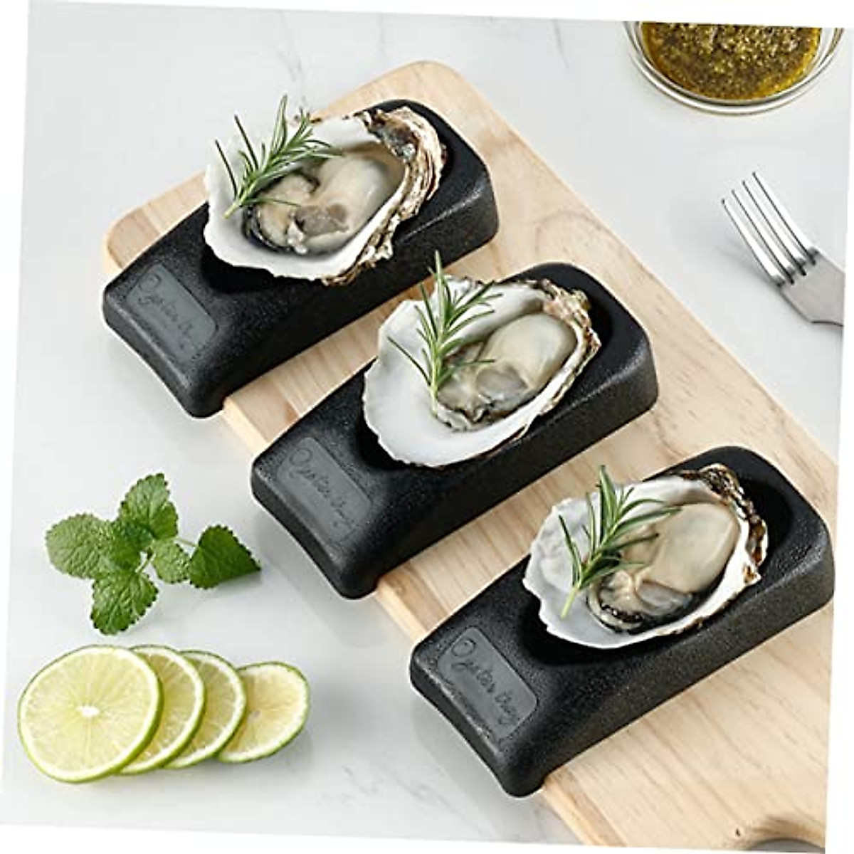 HOLIDYOYO 2pcs Oyster Seat Oyster Shucking Oyster Trays Seafood Shucking Clamp Oyster Stand Holder Shucker Tool Kitchen Utensils Holder Oyster Knife Shucker Oyster Opener Clamp Pan Black Pvc