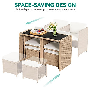 YITAHOME 5-Piece Patio Furniture Conversation Set, Outdoor Conversation Furniture with Tempered Glass Tabletop, Outdoor Bistro Conversation Set for Patios, Backyards, Gardens, Porches (Light Yellow)