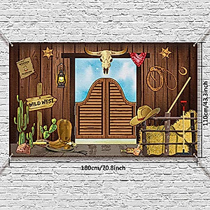 Western Party Supplies, Large Fabric Saloon YeeHaw Western Scene Setters for Western Themed , Wooden House Barn Banner Cowboy Decoration Photo Booth Backdrop Background (Wild West)