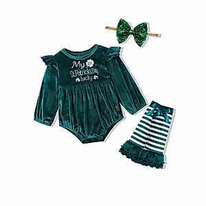 KANGKANG Baby Girl Clothes St Patricks Day My First St. Patricks Day Baby Girl Green Long Sleeve Romper with Leg Warmer 3pcs Baby Girl St. Patricks Day Outfit St Patricks Day Outfit Girls