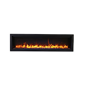 Amantii SYM-74-BESPOKE Symmetry Series Bespoke 74-Inch Built-in Electric Fireplace with Remote, Ember Media, Black Steel Surround