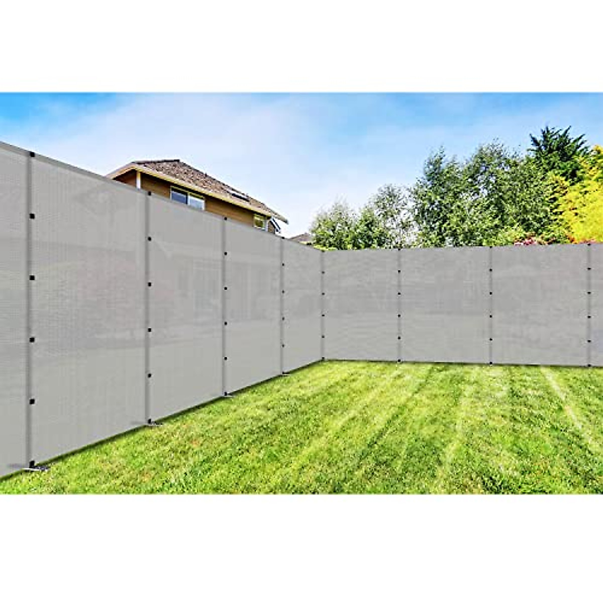 TANG Outdoor Privacy Fencing with Poles Ground Spikes Dog Garden Privacy Fence Backyard Patio Yard Barrier Boarder Divider Grey 6'x24'