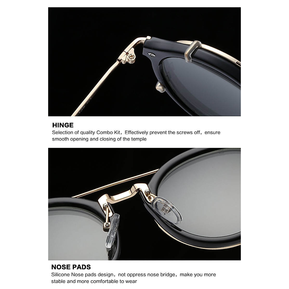 Dollger Double Lens Clip On Sunglasses Non-flip Lens Round Steampunk Style Glasses for Men Women