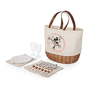 PICNIC TIME - Disney Minnie Mouse Promenade Picnic Basket for 2 - Picnic Set with Canvas Tote Bag, (Beige Canvas)