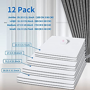 Aovee 12 Pack Premium Vacuum Storage Bags with Free Hand Pump, Five layer thickening, Double-Zip Seal and Triple Seal Turbo-Valve,12 Pack (3 Jumbo, 3 Large, 3 Medium, 3 Small) Reusable Vacuum Compression Space-saving Bag